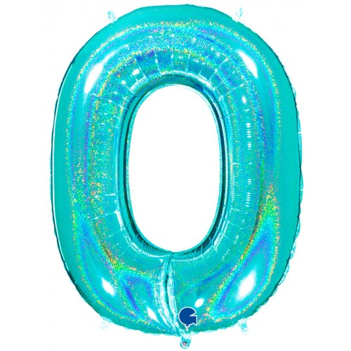cijfer nul glitter blauw 100cm • Jouwballonnen B.V.. Gevuld met helium